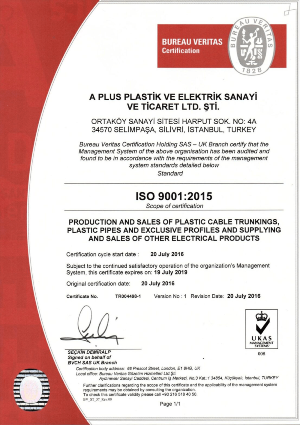 Certificates - A Plus Plastic & Electric